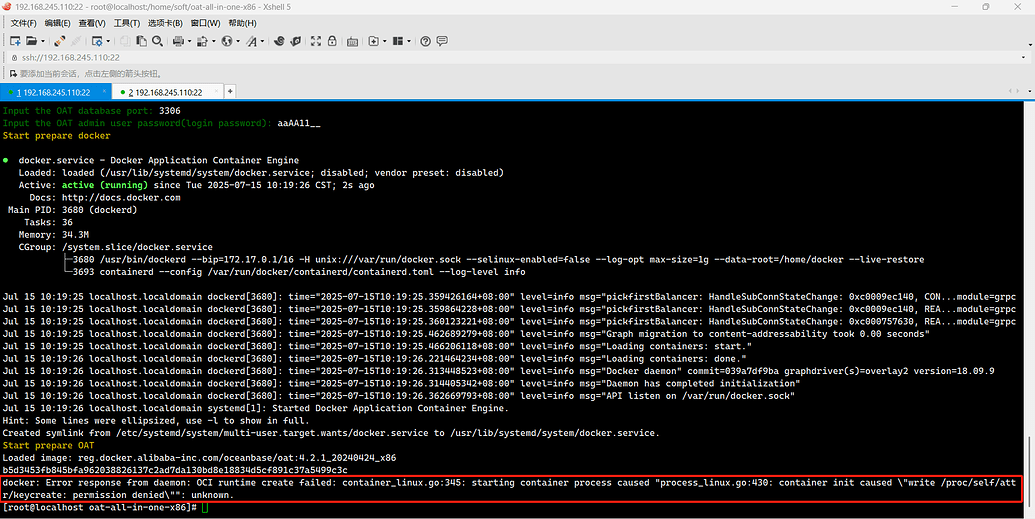 Linux 装oat ,报错:docker Error Response From Daemon Oci Runtime Create Failed Container Linux Go