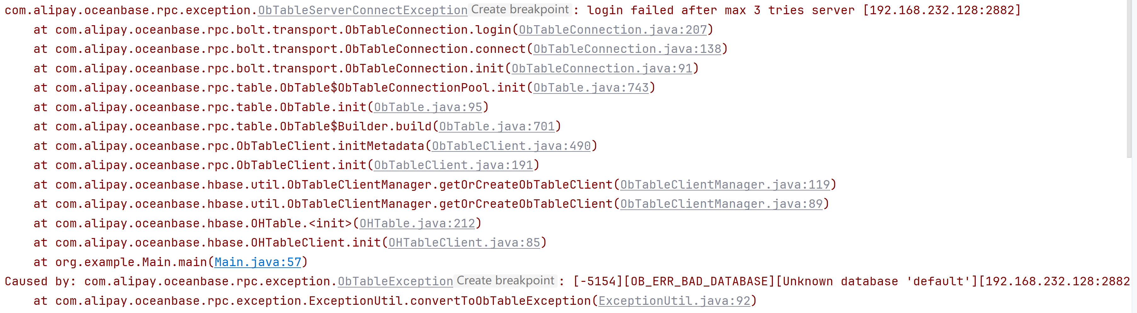 obkv-hbase，java连接报错 - 黑客松 - 社区问答- OceanBase社区-分布式数据库